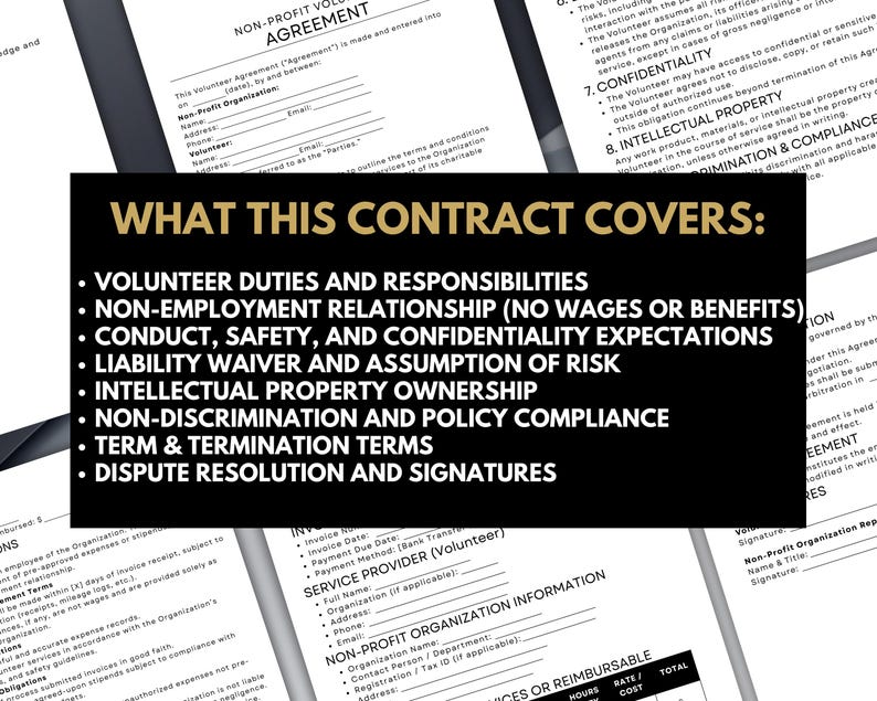 Volunteer Agreement Template for Non-profit Organizations, Attorney ...