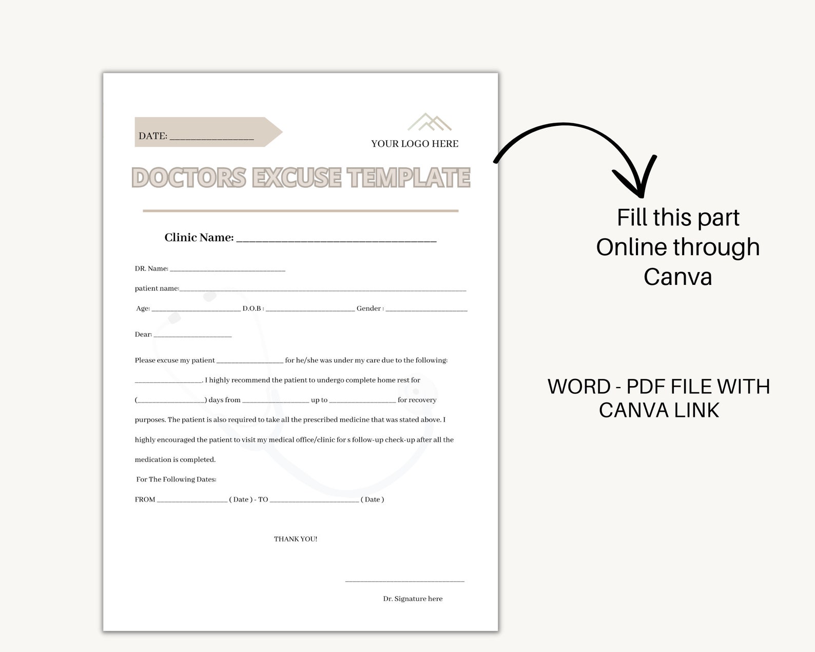 Editable Doctor Excuse Template, Doctor Excuse for Work, Doctor Excuse ...