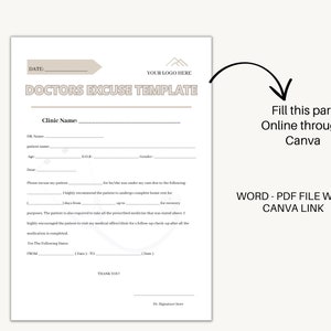 Editable Doctor Excuse Template, Doctor Excuse for Work, Doctor Excuse ...