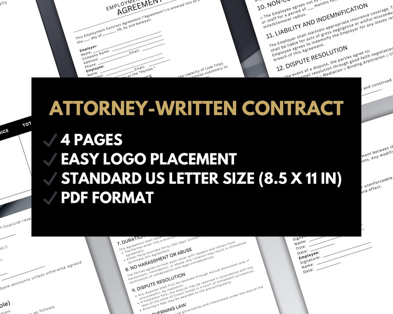 Editable Employment Contract Agreement Template, Employment Job Service ...