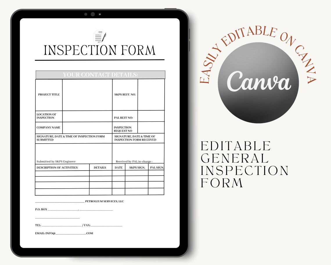Editable General Inspection Form With Invoice Template, Inspection ...