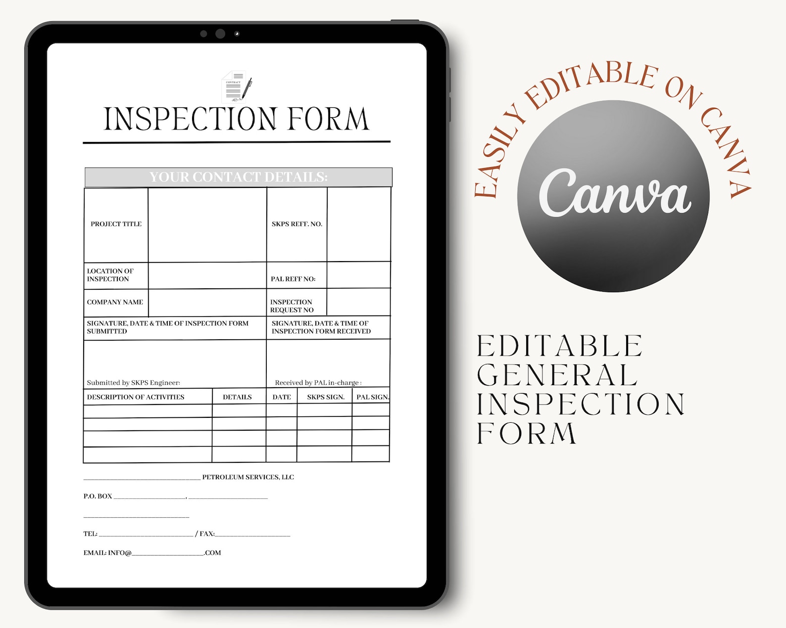 Editable General Inspection Form With Invoice Template, Inspection ...