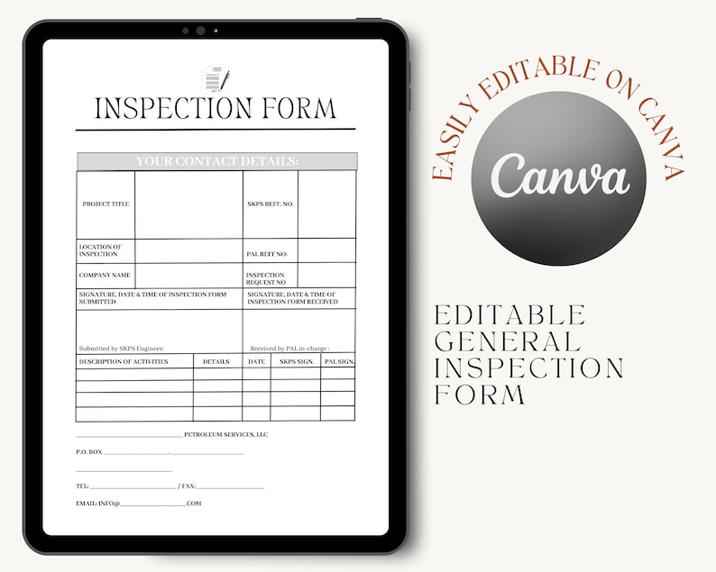 Editable General Inspection Form With Invoice Template, Inspection ...