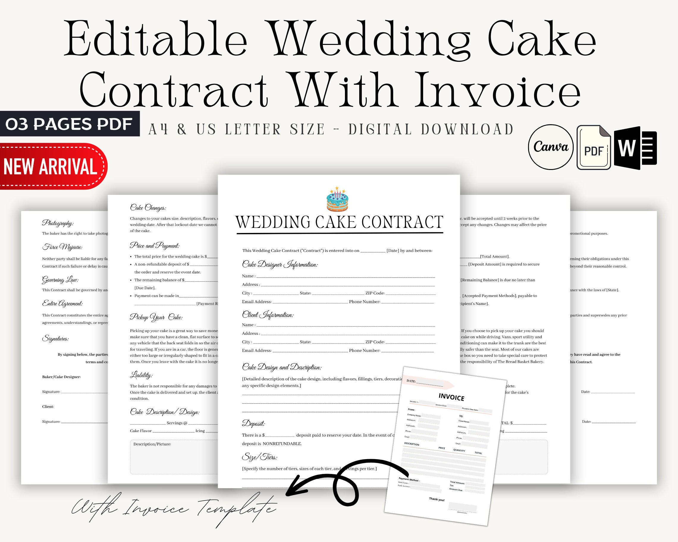 Editable Wedding Cake Contract Template, Wedding Cake Order Form ...