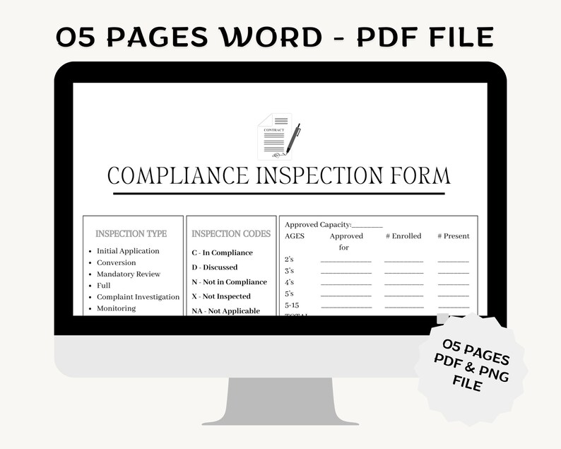 Compliance Inspection Form 5 Pages Editable With Invoice Template ...