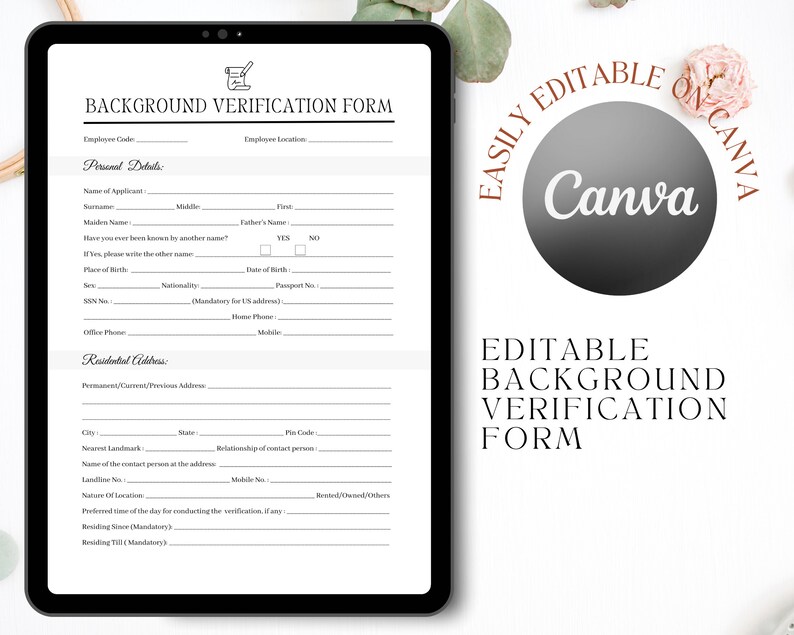 Editable Background Verification Form, Background Check Authorization ...