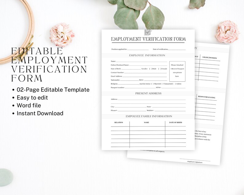 Editable Employment Verification Letter, Contract Agreement Template ...