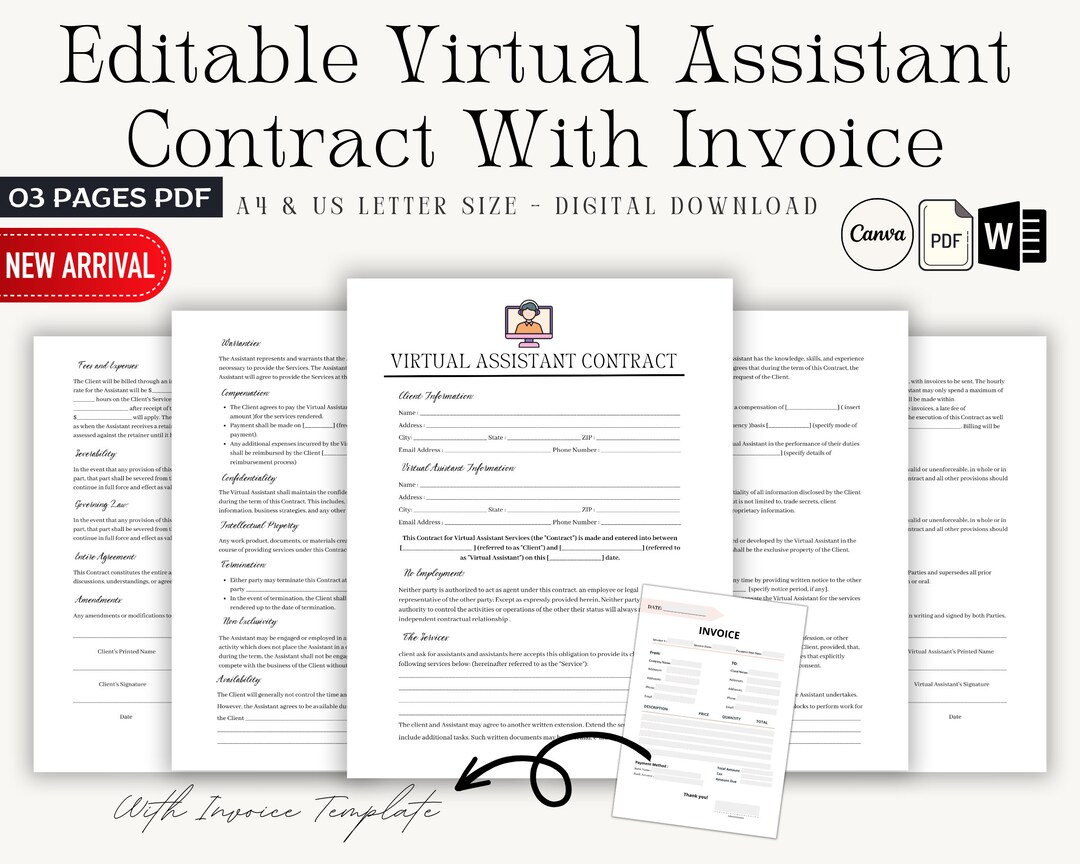 Editable Virtual Assistant Contract, VA Contract Template, Social Media Contract, Personal ...