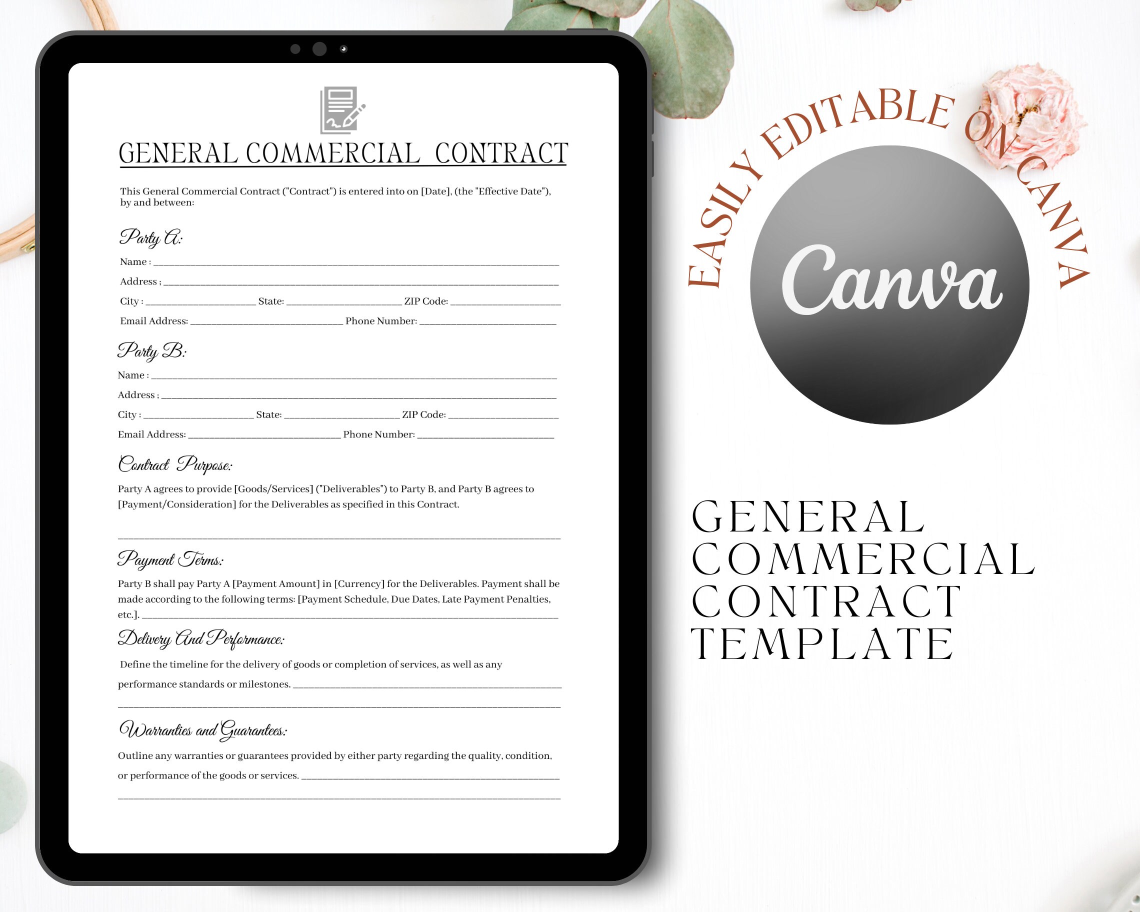 Editable Commercial Contract Agreement Template With Invoice, Editable ...