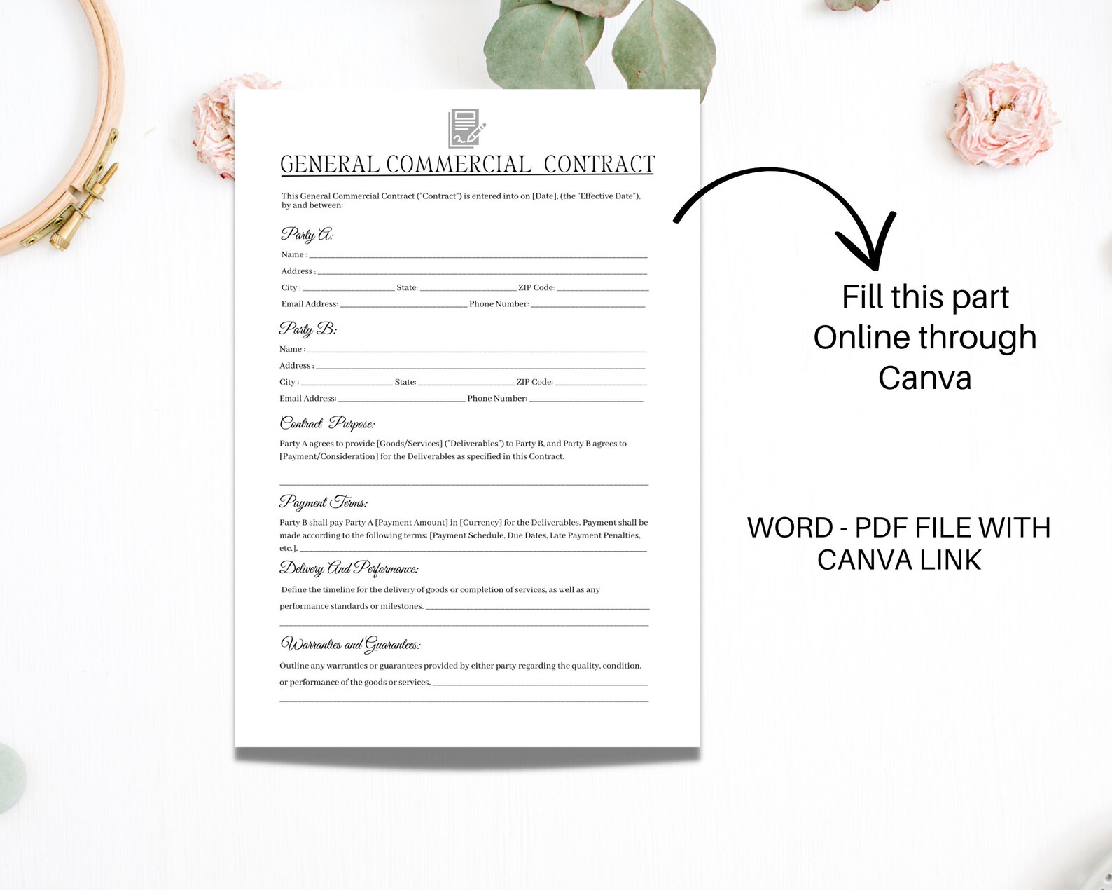Editable Commercial Contract Agreement Template With Invoice, Editable ...