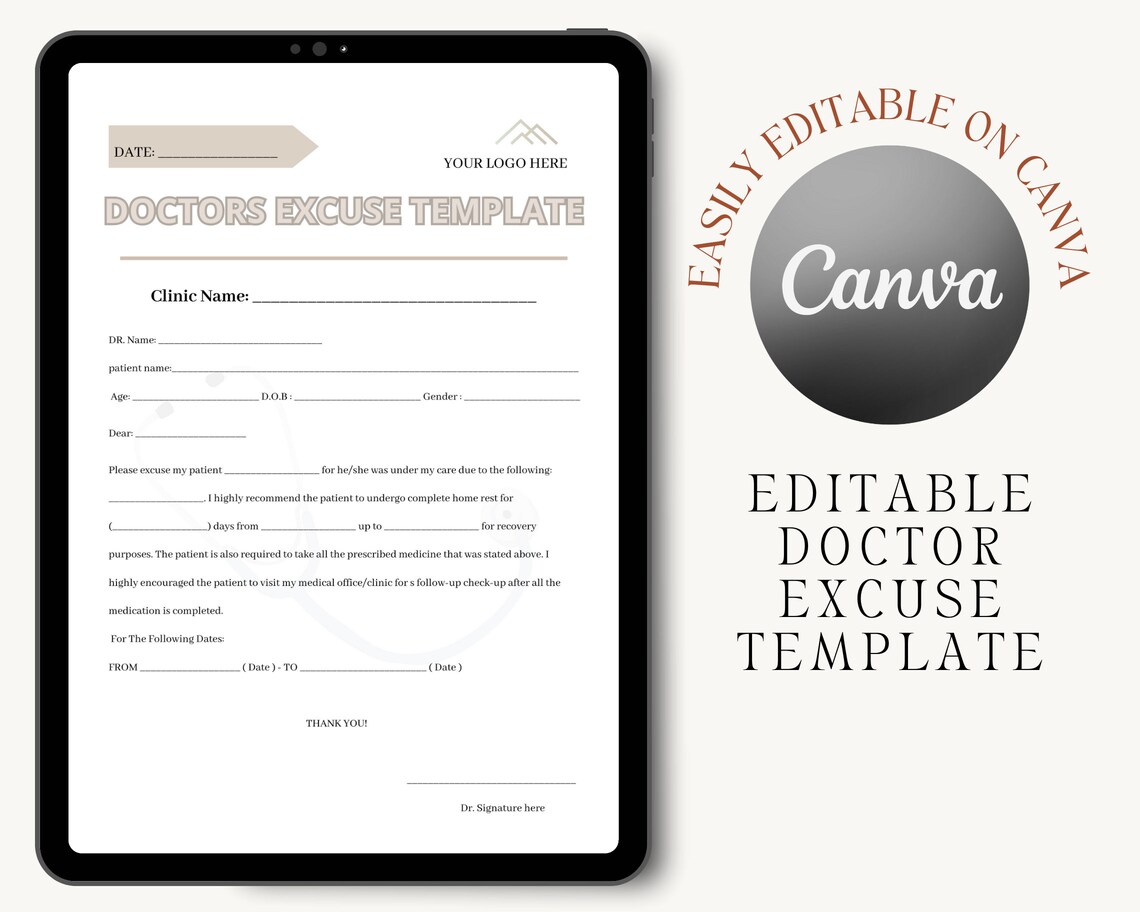 Editable Doctor Excuse Template, Doctor Excuse for Work, Doctor Excuse ...