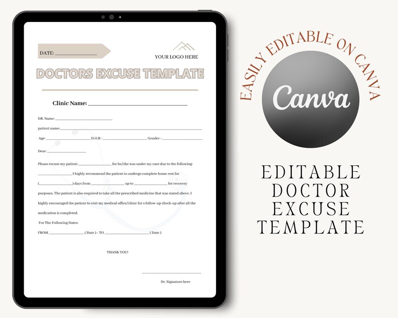 Editable Doctor Excuse Template, Doctor Excuse for Work, Doctor Excuse ...