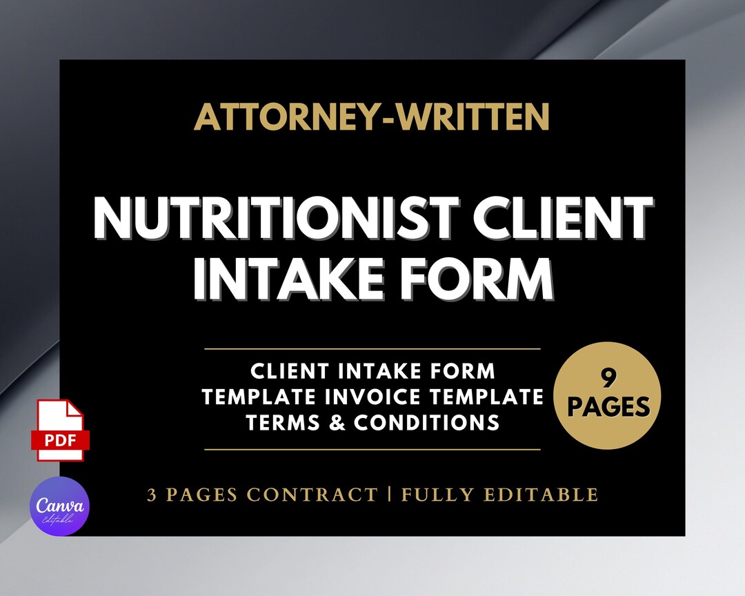 Nutritionist Client Intake Form, Professional Template for Nutrition ...