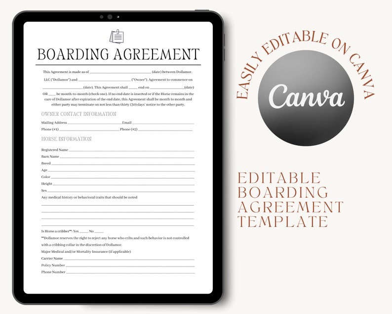 Editable General Boarding Agreement Template, Contract Template, Rental ...