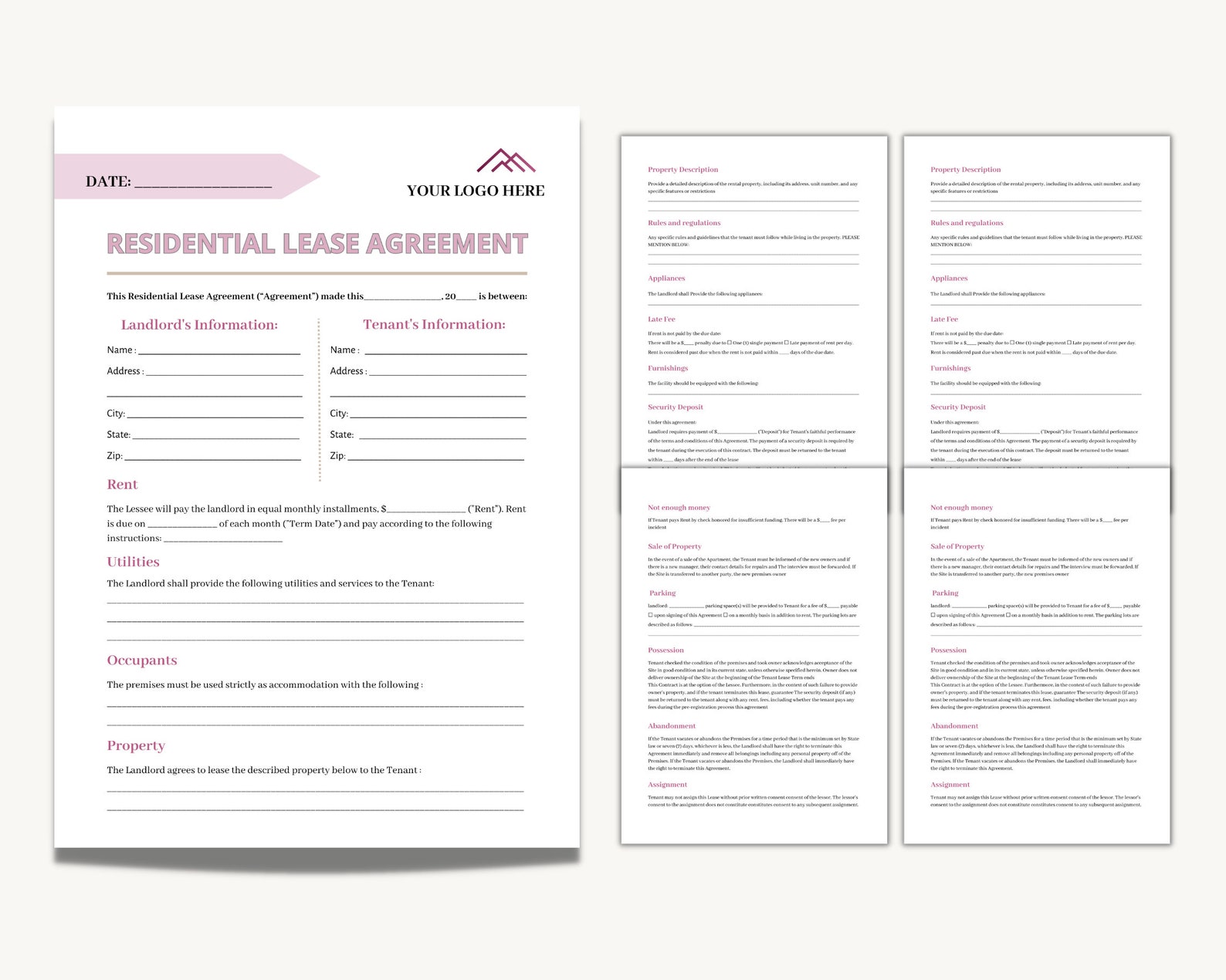 Editable Residential Lease Agreement Template, Rental Agreement ...