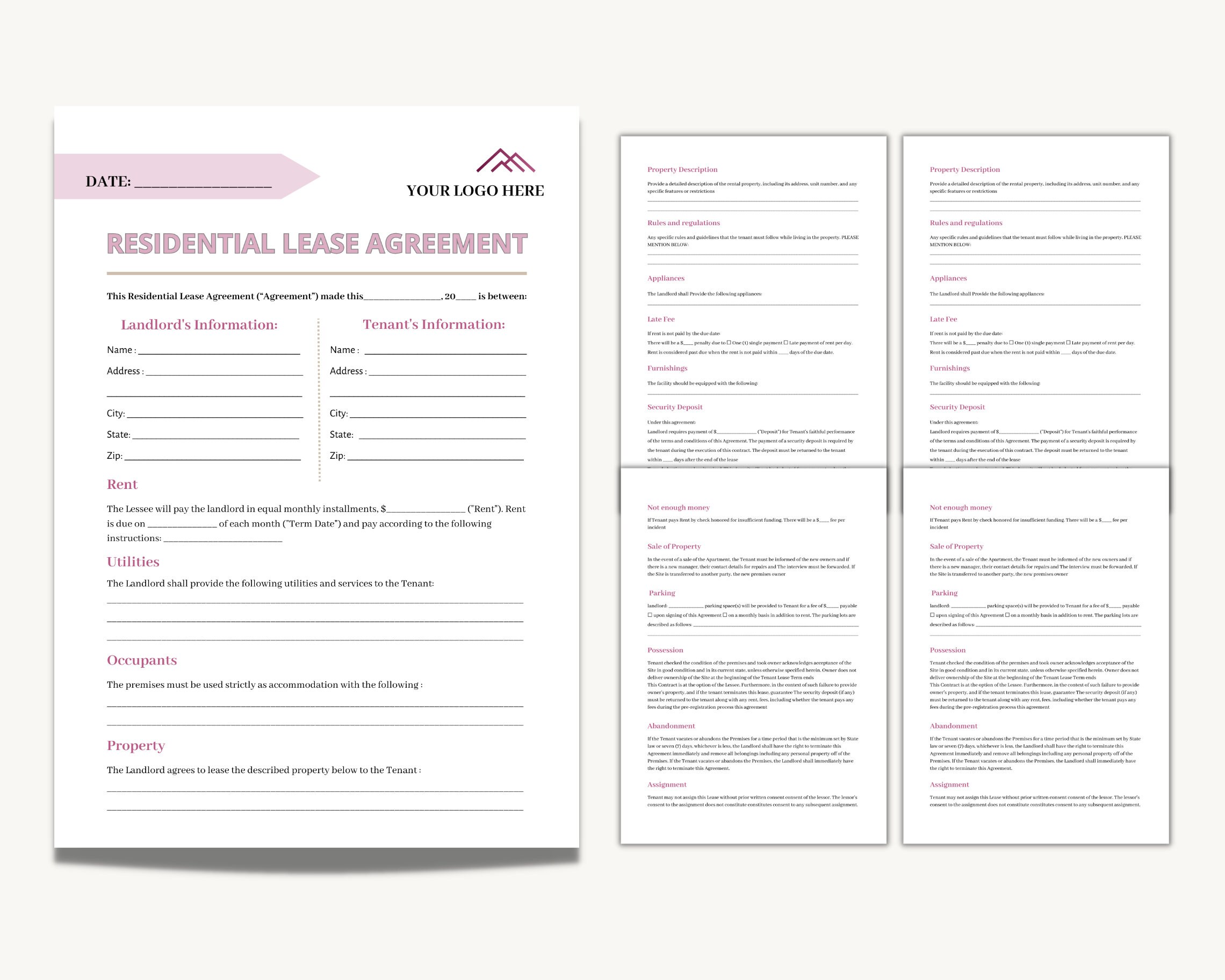 Editable Residential Lease Agreement Template, Rental Agreement ...