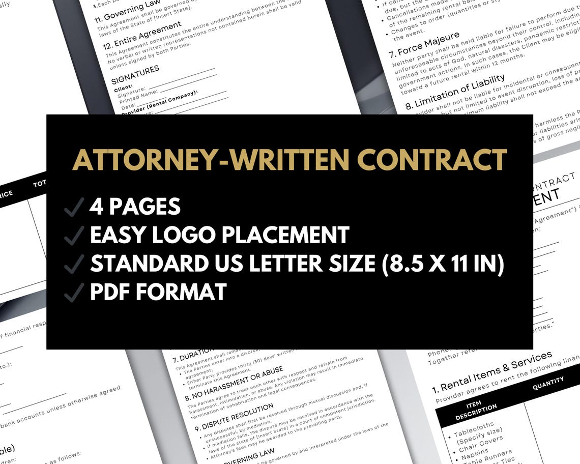 Linen Rental Contract Agreement | Editable Template | Lease Agreement ...