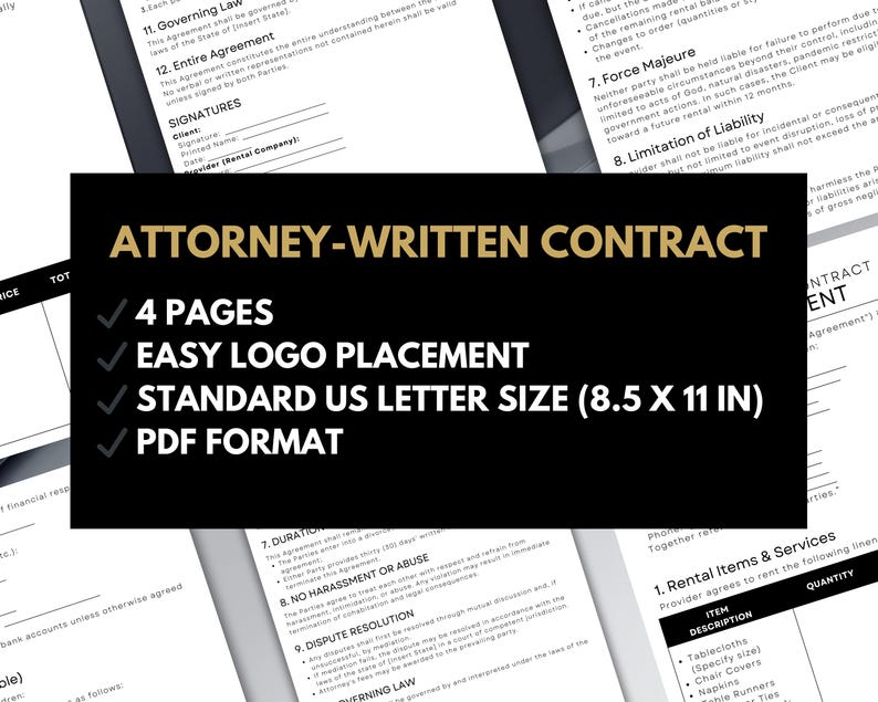 Linen Rental Contract Agreement | Editable Template | Lease Agreement ...