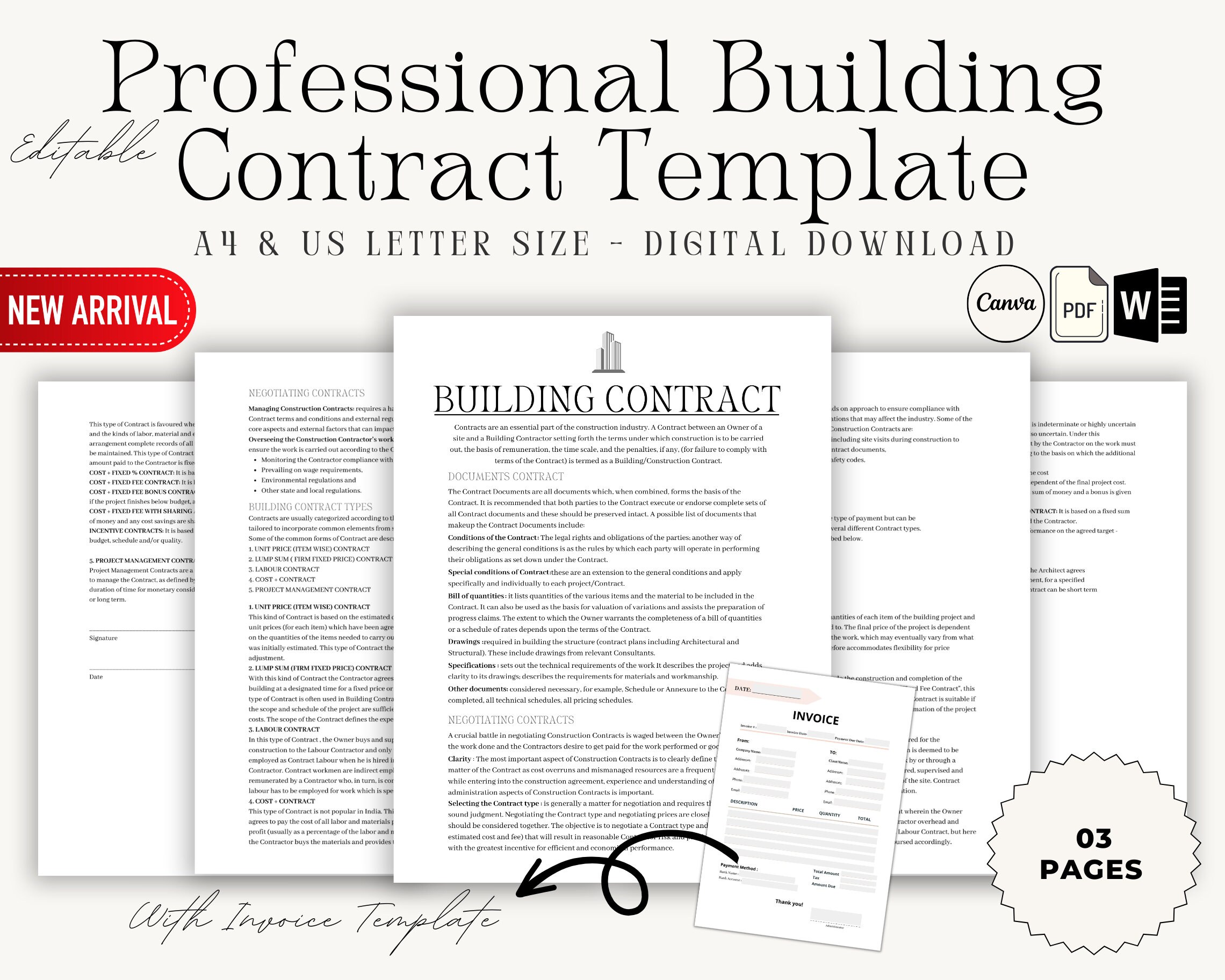 Editable Building Construction Contract Template, Contractor Contract ...