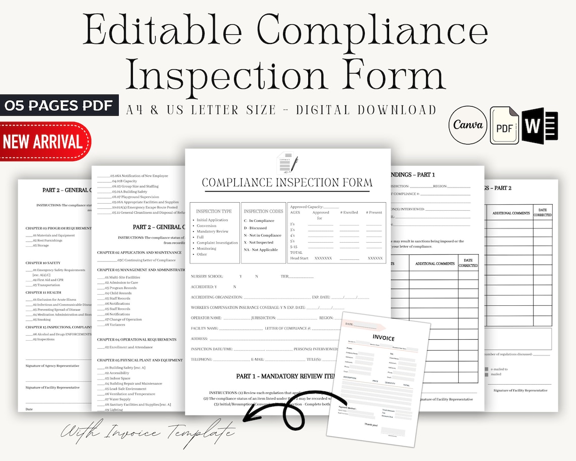 Compliance Inspection Form 5 Pages Editable With Invoice Template ...