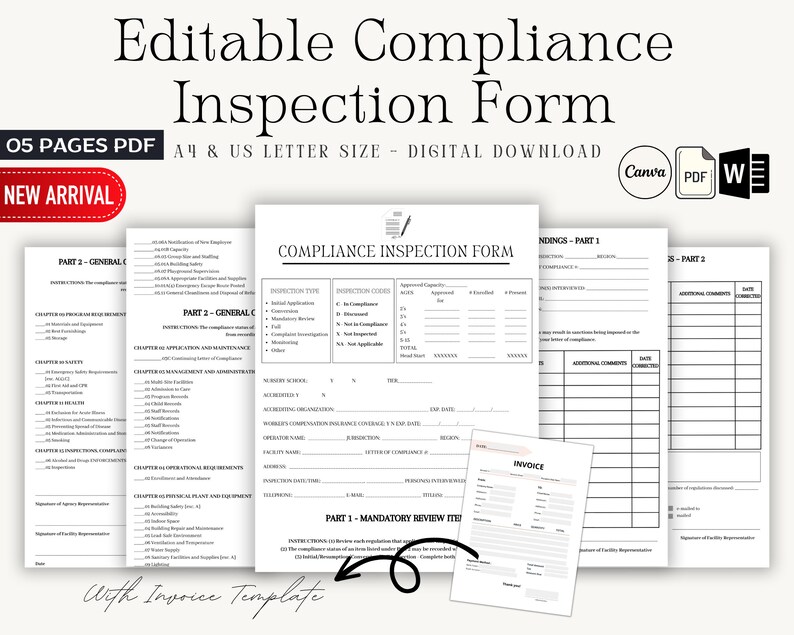 Compliance Inspection Form 5 Pages Editable With Invoice Template ...