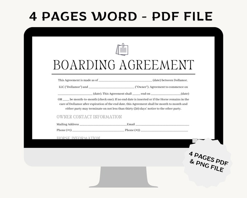 Editable General Boarding Agreement Template, Contract Template, Rental ...