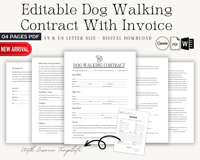 Dog Walking Service Agreement/contract Template, Editable & Printable ...