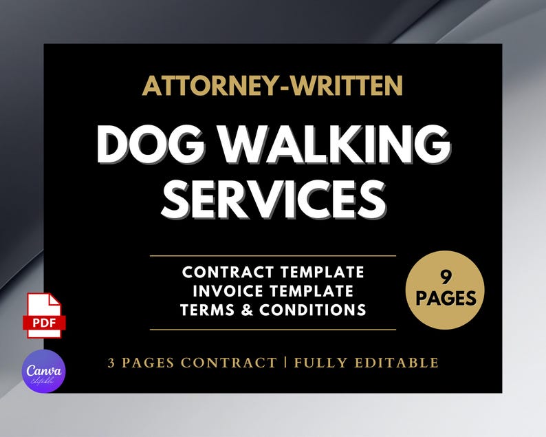 Dog Walking Service Agreement/contract Template, Editable & Printable ...
