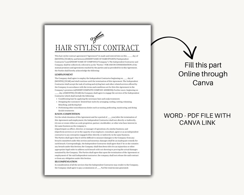 Bridal Hair Stylist Contract Template, Editable CANVA Bridal ...