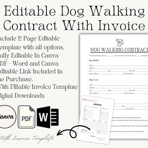 Dog Walking Service Agreement/contract Template, Editable & Printable ...