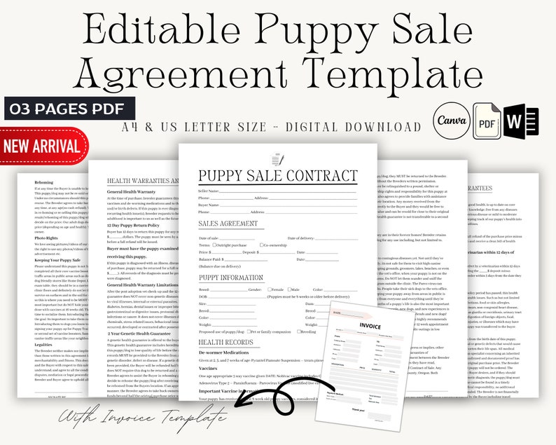 Editable Puppy Sales Contract Pritable BUNDLE, Puppy Deposit Contract ...