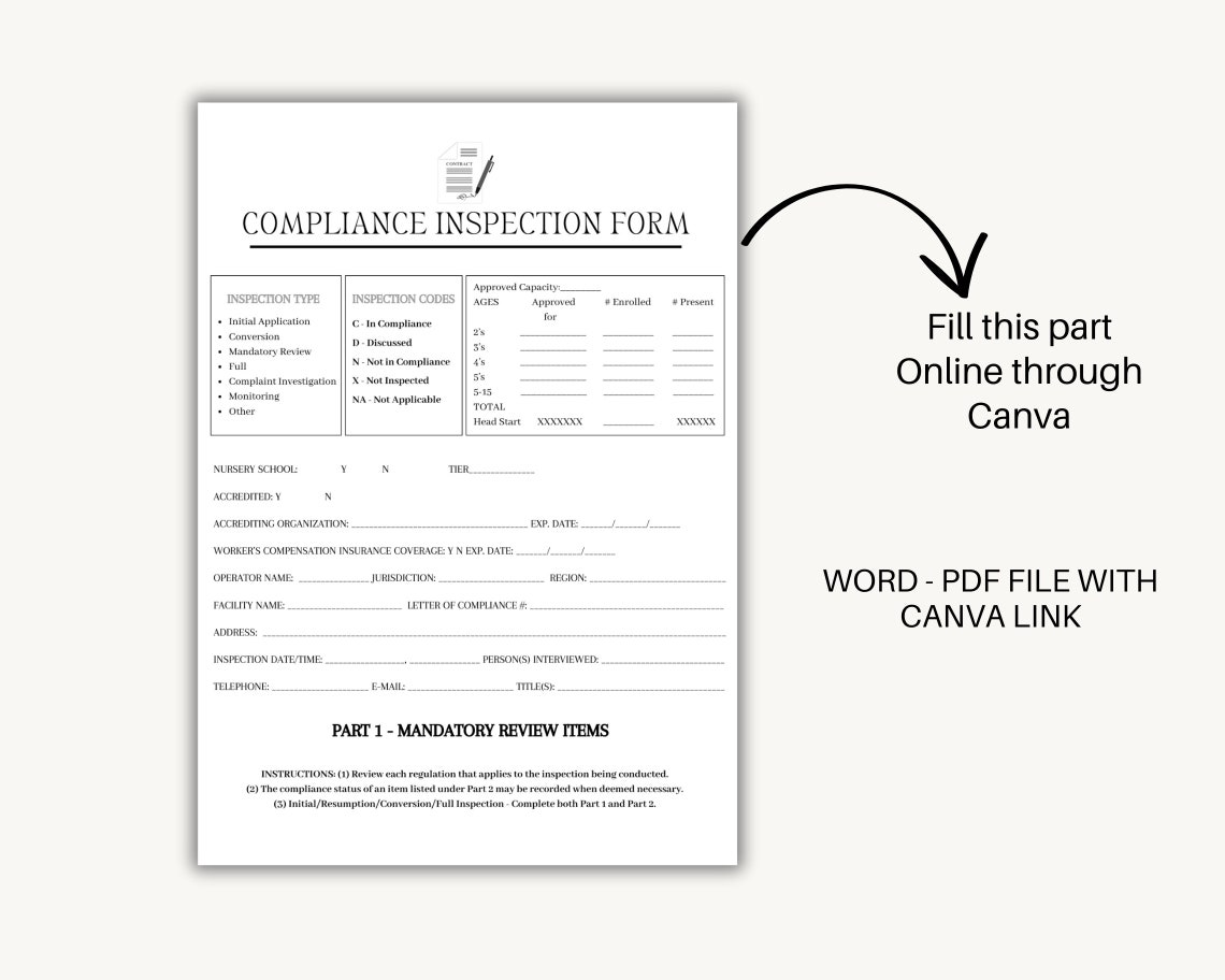 Compliance Inspection Form 5 Pages Editable With Invoice Template ...