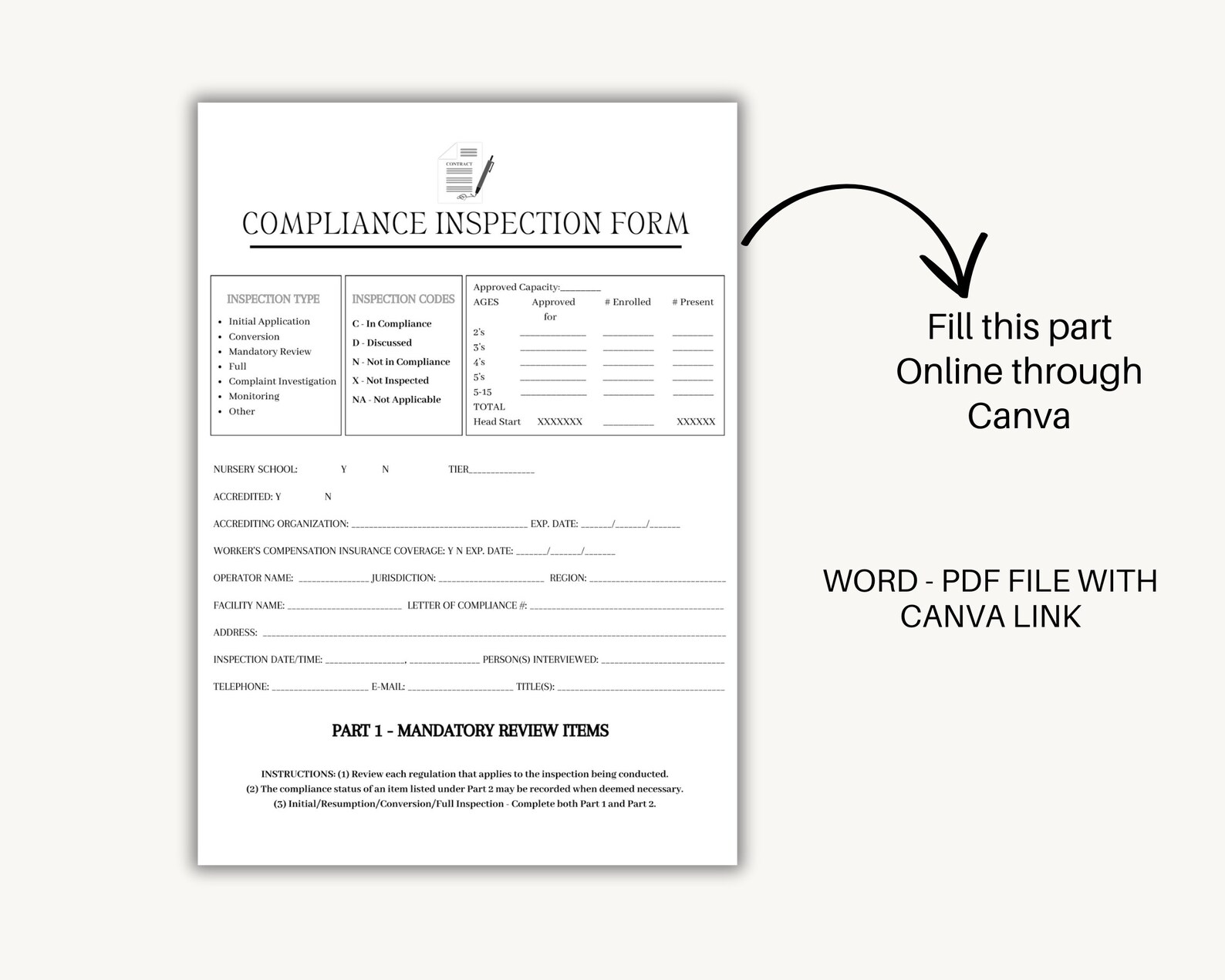Compliance Inspection Form 5 Pages Editable With Invoice Template ...