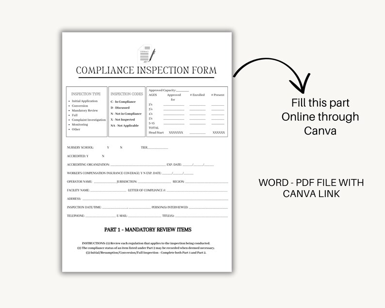 Compliance Inspection Form 5 Pages Editable With Invoice Template ...