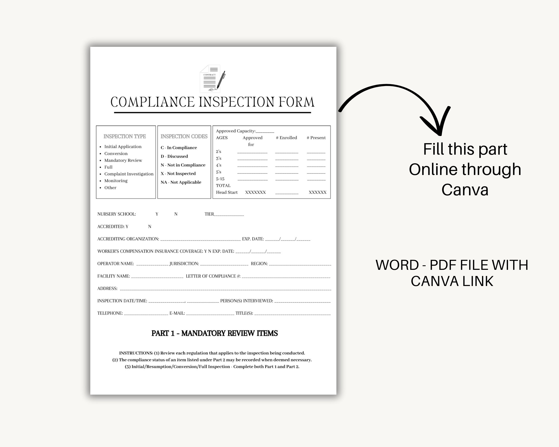 Compliance Inspection Form 5 Pages Editable With Invoice Template ...