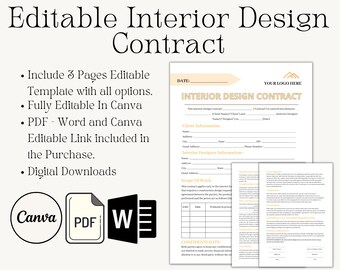 Editable Interior Design Contract Template, Interior Designer Service ...