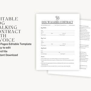 Dog Walking Service Agreement/contract Template, Editable & Printable ...