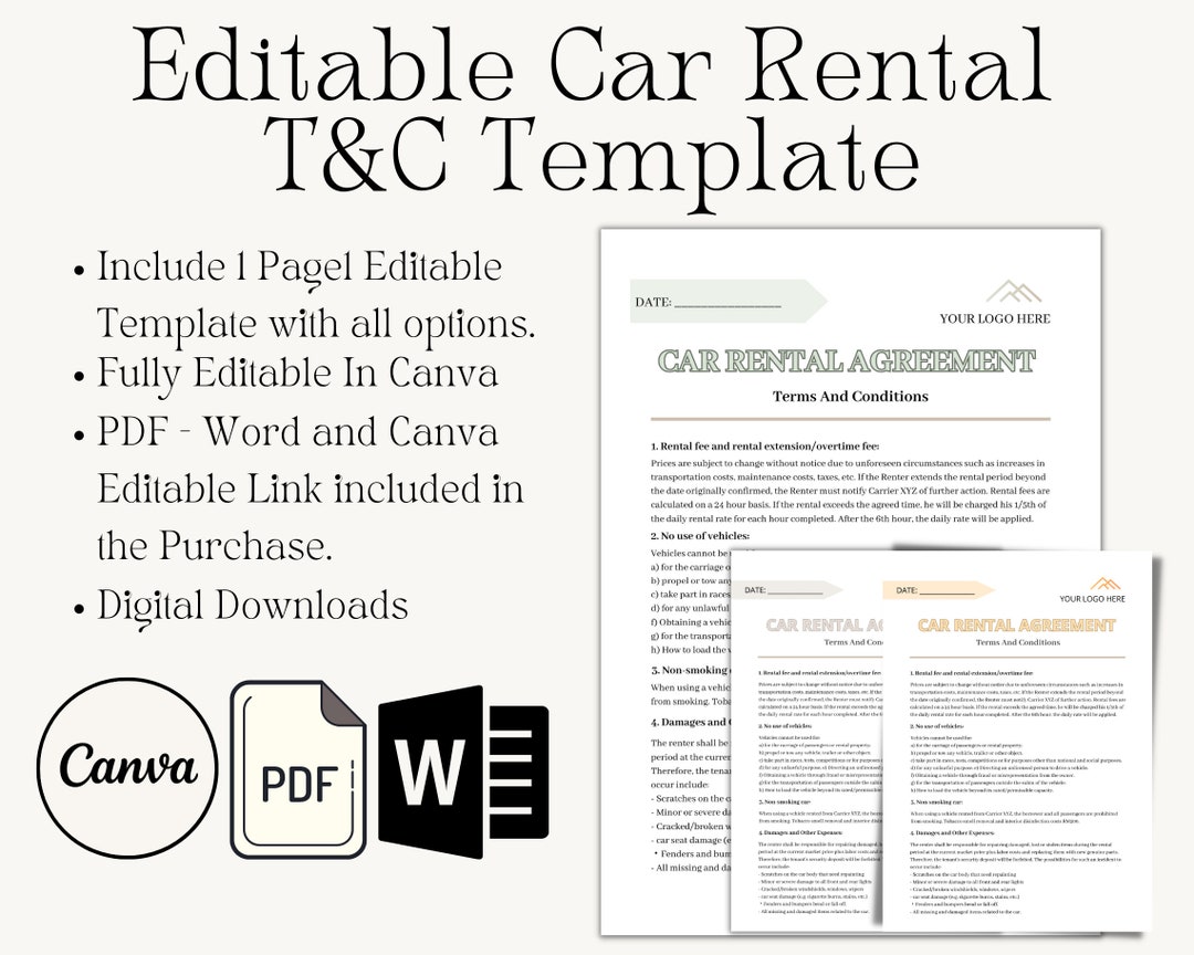 Editable Car Rental Agreement T&C Template, Vehicle Agreement Canva ...