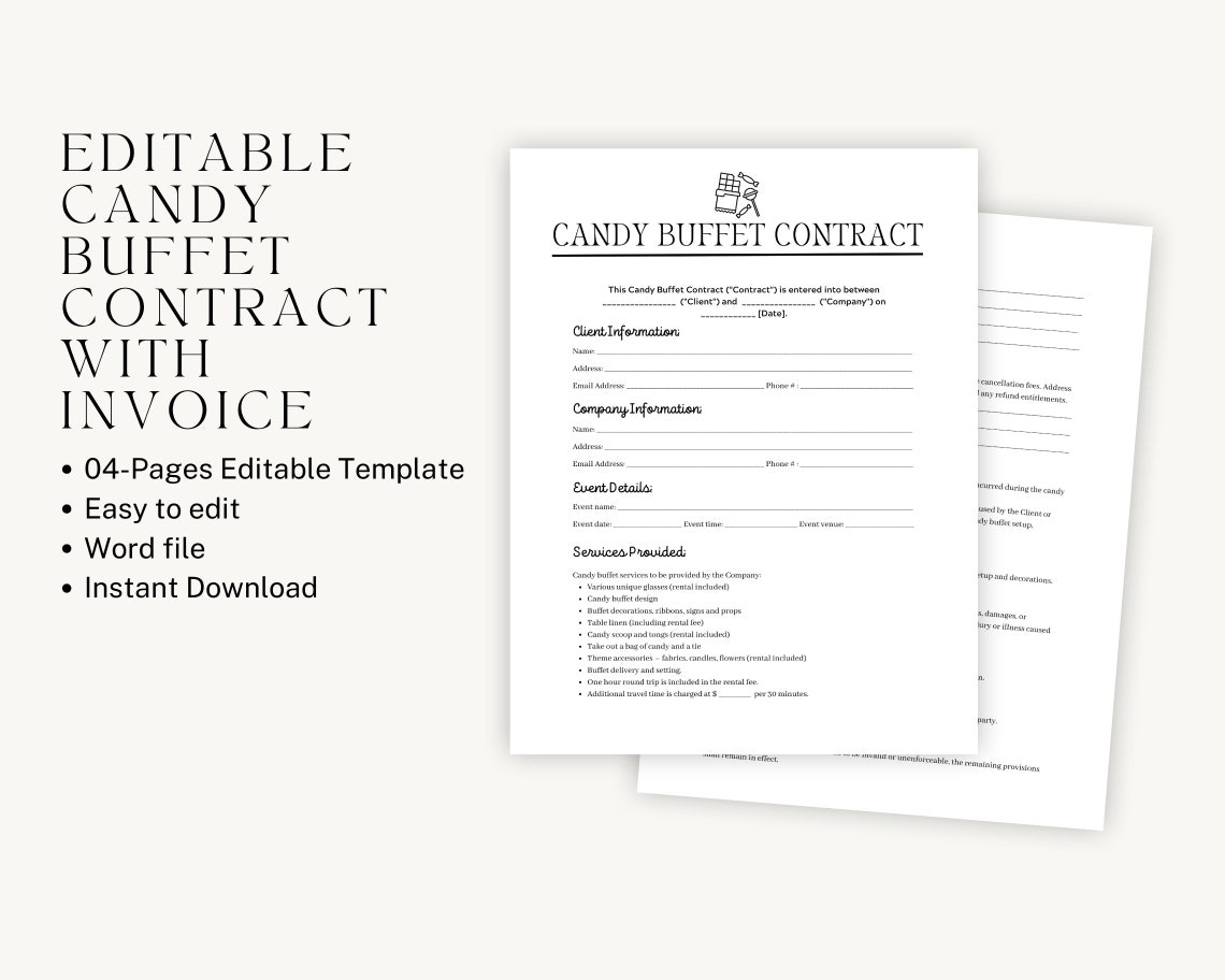 Editable Candy Buffet Contract Template, Dessert Table Service ...