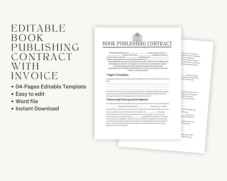 Editable Book Publishing Contract Template, Book Publishing Agreement ...