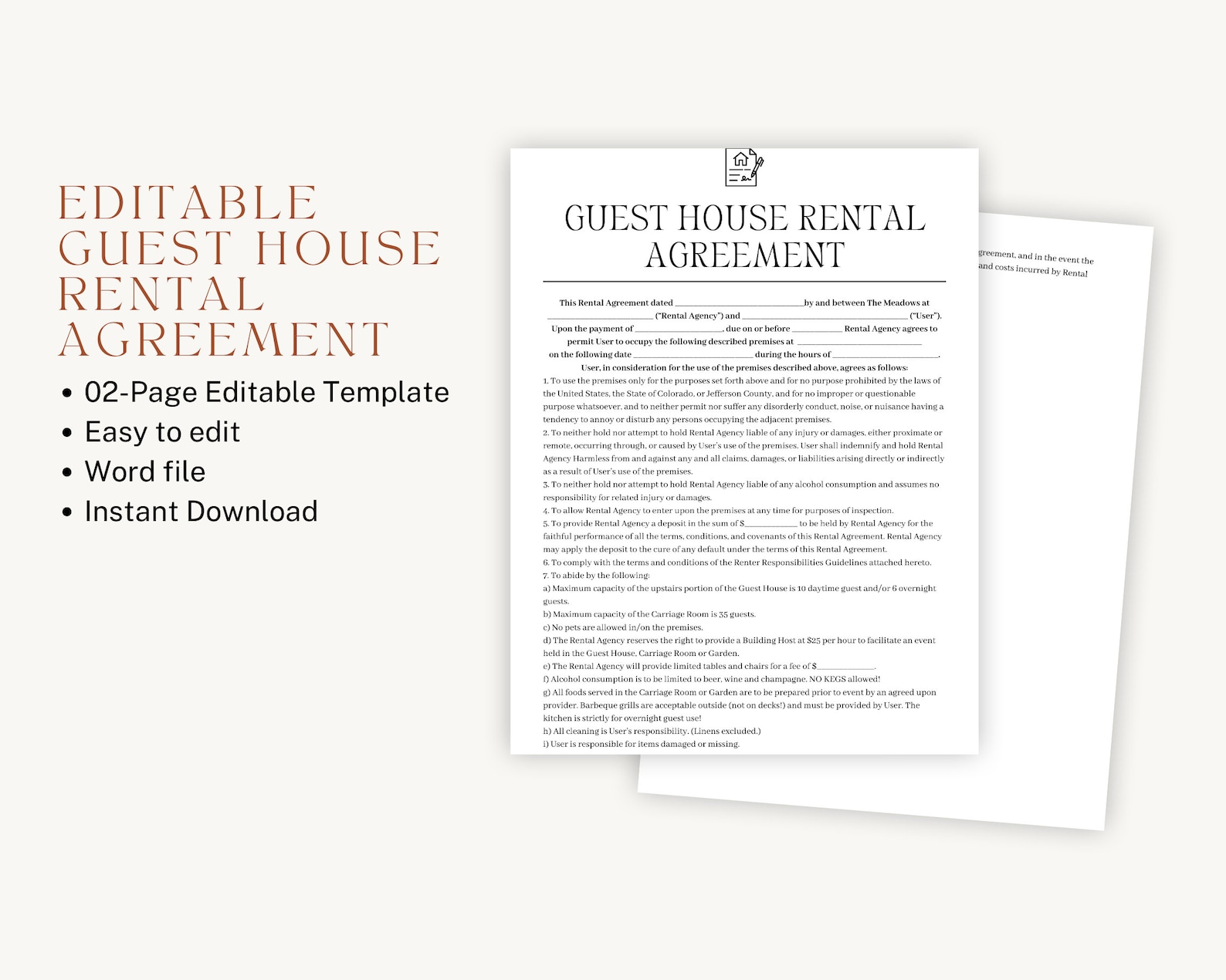 Editable Guest House Rental Agreement, Contract Agreement, Easy Lease ...