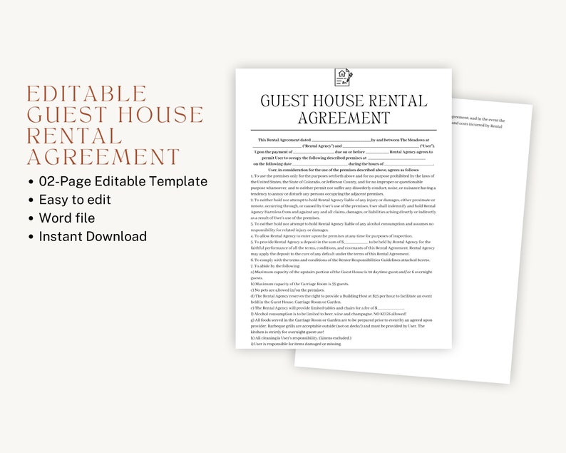 Editable Guest House Rental Agreement, Contract Agreement, Easy Lease ...