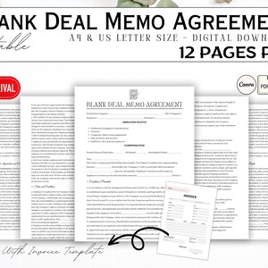 Editable Blank Deal Memo Agreement Template With Invoice, Editable ...