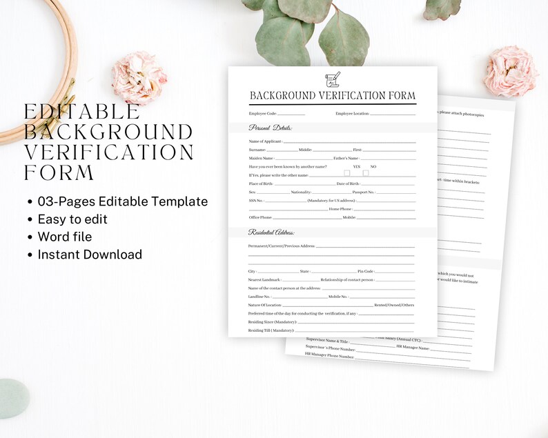 Editable Background Verification Form, Background Check Authorization ...