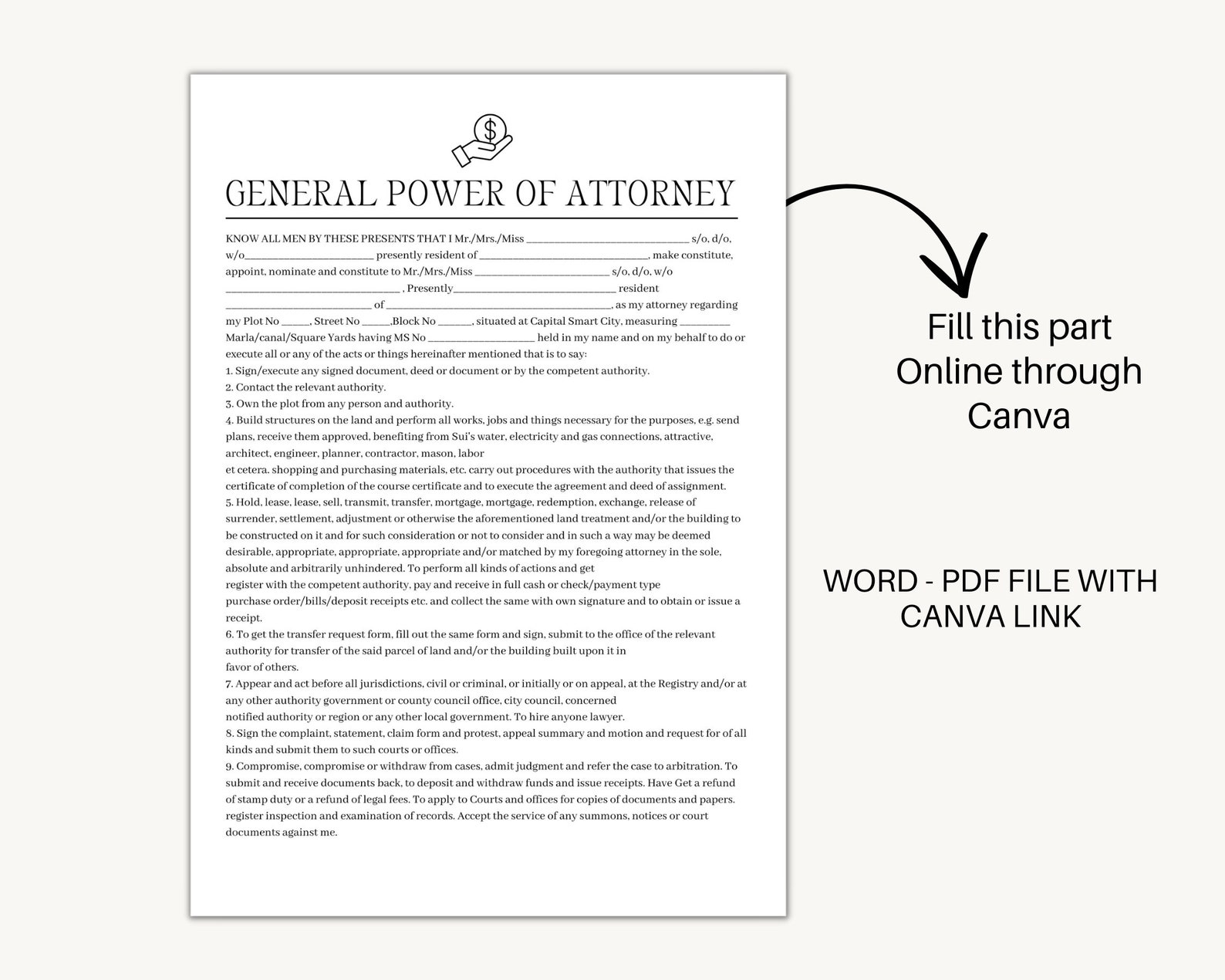 Editable Power of Attorney Template With Invoice Digital Downloads, POA ...