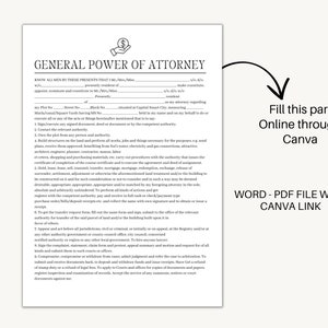 Editable Power of Attorney Template With Invoice Digital Downloads, POA ...