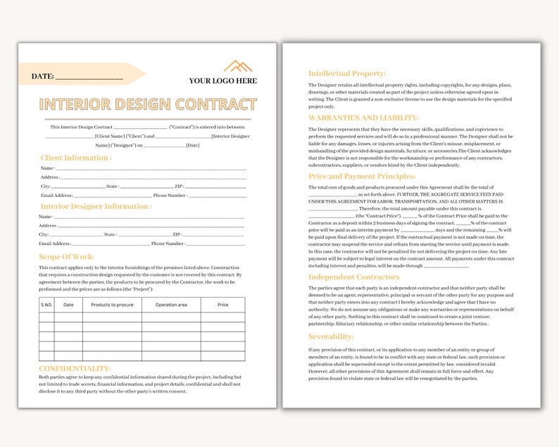 Editable Interior Design Contract Template, Interior Designer Service Agreement, Home Design ...