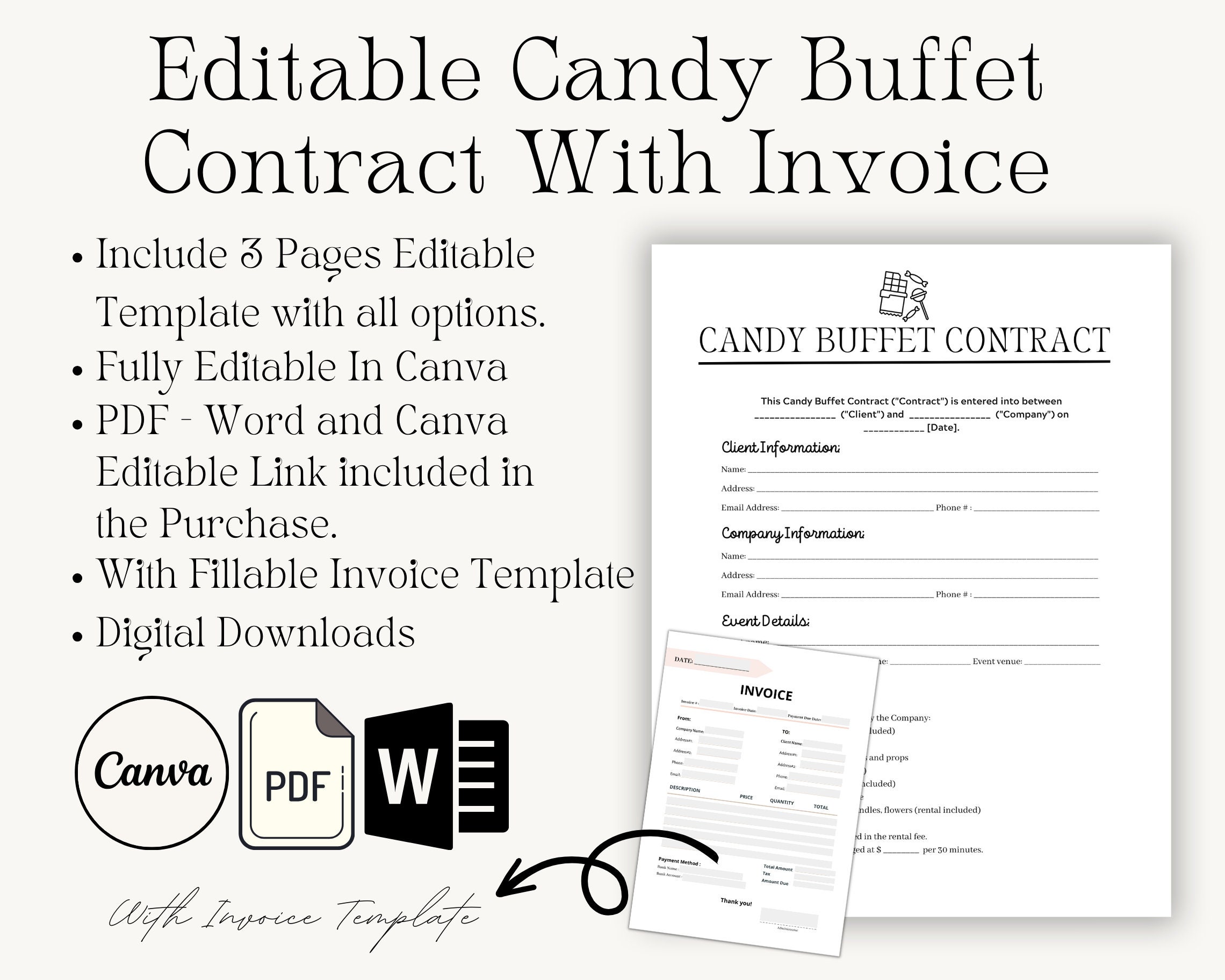 Editable Candy Buffet Contract Template, Dessert Table Service ...