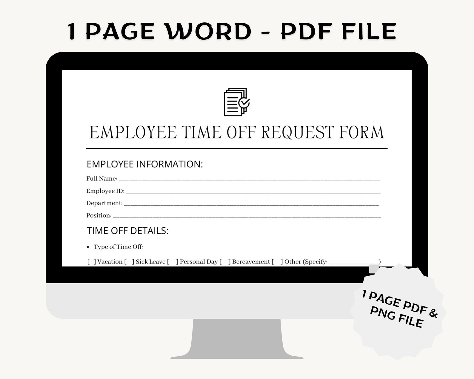 Employee Time-off Request Template, Vacation Request Form, PTO Request ...