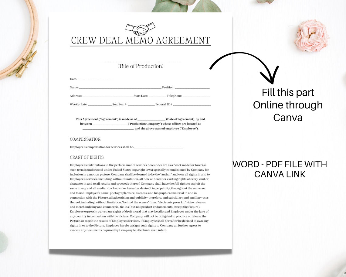 Editable Crew Deal Memo Contract Agreement Template, Editable Contract ...